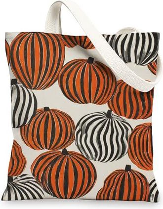 Generic Sacs fourre-tout en toile motif citrouille décoratif, réutilisables, légers et lavables avec bandoulière pour salle de sport, voyage, plage, pique-niq