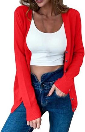 Generic Cardigan fin pour femme, manches longues, basique, polyvalent, cardigan &agrave; boutons, d&eacute;contract&eacute;, v&ecirc;tements dext&eacute;rieur minces, confortables et doux, car