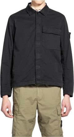 Stone Island Homme, Vestes, Noir, Taille: M Surchemise en coton Supima