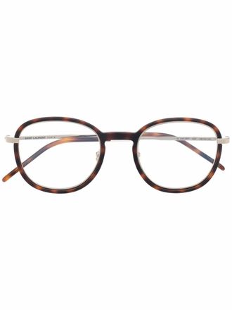 Saint Laurent Eyewear lunettes de vue &agrave; monture effet &eacute;caille de tortue - Marron