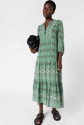 Gerard Darel Robe longue imprim&eacute; graphique - RIHAM - Vert