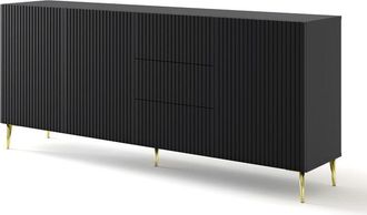 AC-Déco BIM FORNITURE meuble TV de salon RAVENNA cm 200x42x87H noir mat pieds dorés