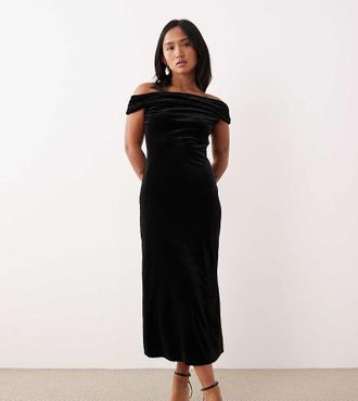 Nobody's Child Pippa - Robe longue en velours &agrave; encolure bardot - Noir