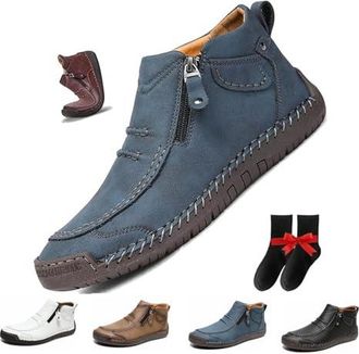 Generic Chaussures de conduite rétro décontractées en cuir PU faites à la main pour homme, bleu, 46.5 EU