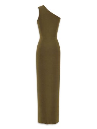 Saint Laurent One-Shoulder Silk Dress - Olive