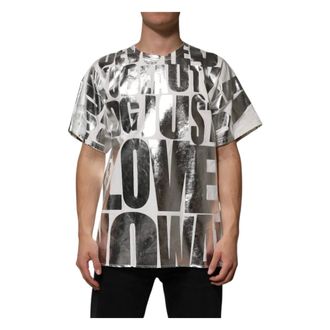 Dolce & Gabbana Homme, Tops, Blanc, Taille: M T-shirt blanc avec impression de slogan m&eacute;tallique