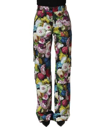 Dolce & Gabbana Womens Multicolor Floral High Waist Wide Leg Pants Silk Elastane