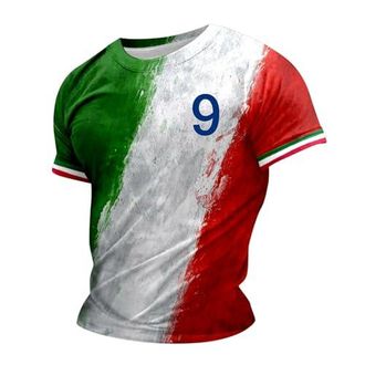 Generic 2026 New Male Print Italy Theme Number Casual Crewneck Graphic Grande Taille Chemise Imprim&eacute;e Couleur unie Haut &agrave; manches courtes, rouge past&egrave;que, XXL