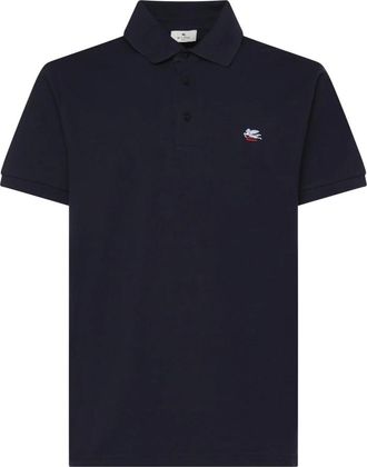 Etro Homme, Tops, Bleu, Taille: L Polo en Piqu&eacute; de Coton avec Broderie Pegaso