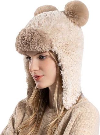 Generic Bonnet Femme Hiver Bonnet Femme Chapeau Femme Hiver Confortable Classique - Ski avec Cache-Oreilles Et Lunettes Int&eacute;gr&eacute;es, Tricot Coupe-Vent, Protecti