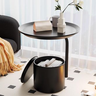 Generic Kleiner Beistelltisch, C-F&ouml;Rmiger Beistelltisch for Die Couch Mit Aufbewahrungseimern Und Verschlie&szlig;Baren Deckeln for Wohnzimmer, Schlafzimmer