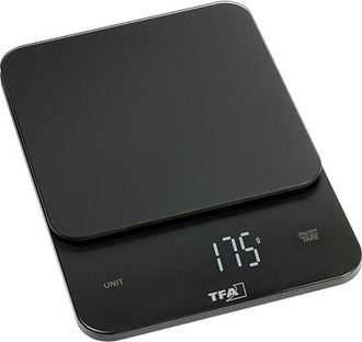 TFA Dostmann Digitale Küchenwaage BROWNIE bis 5 kg, 50.2008, Glasoberfläche, Tara-Funktion, Sensortasten, beleuchtetes LED-Display, flach & kompakt, modern, schwar