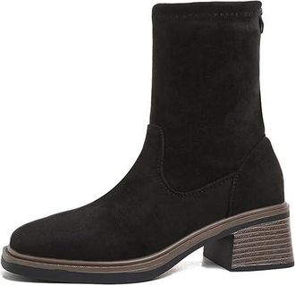 Generic Bottines tendance &agrave; talon carr&eacute; pour femme avec fermeture &eacute;clair dans le dos, confortables &agrave; bout rond, plateforme, chaussures habill&eacute;es dhiver d&eacute;cont