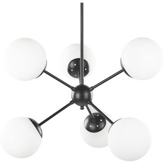 Beliani Lampe Suspendue Moderne &agrave; 6 Places dAmpoules en Verre Blanc et Forme de Globe Tiges Noires Adawro