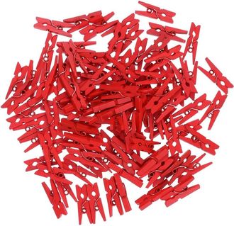 Pretyzoom Mini-W&auml;scheklammern, Kleidung, f&uuml;r Fotos, rot, kleine Clips, aus Holz, Mini-Klammern aus Naturholz, vielseitig einsetzbar, 100 St&uuml;ck