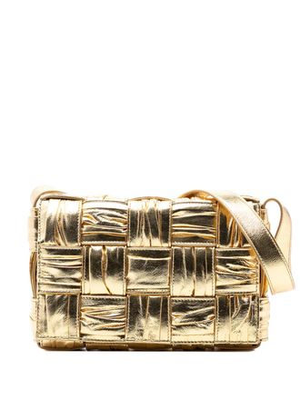 Bottega Veneta 2012-2025 Metallic Calfskin Intreccio Plisse Cassette crossbody bag - Gold