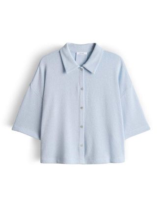 OPUS Poloshirt Jerseyshirt in feiner Strickoptik Lockere Passform, Kellerfalte im R&uuml;cken, Knopfleiste