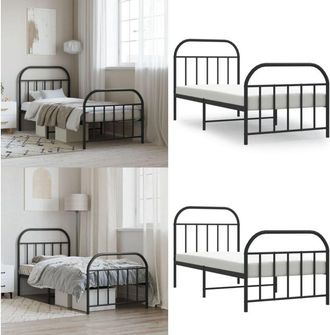 vidaXL Bettgestell mit Kopf- und Fußteil Metall Schwarz 90x190 cm - Bettrahmen - Doppelbett - Metallbett - Schwarzes Bett - Boxspringbettfassung - Home &