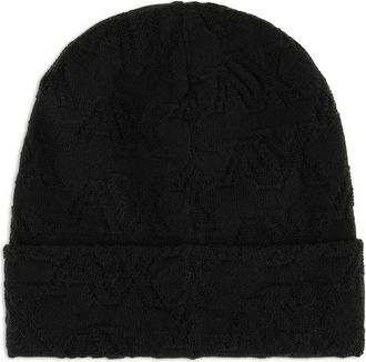 A|X Armani Exchange Mens, The Grid, Overall Logo Beanie Hat, Black, One Size