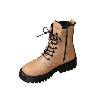Generic Bottes &agrave; lacets pour femme - Talon bas et &eacute;pais - Confortables - Bout rond - Antid&eacute;rapantes - Fermeture &eacute;clair lat&eacute;rale - Coupe large - Classique - Po