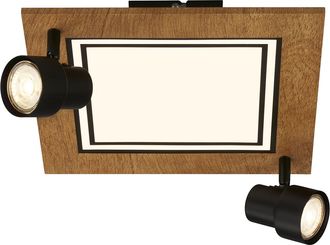 Briloner LED Deckenlampe mit Spots, warmwei&szlig;es Licht, Schwenkbare Deckenleuchte, LED Lampe Holz, 12W Wohnzimmerlampe mit Speicherfunktion, 295x295x155 mm (LxBx