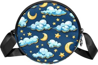 Generic Sac &agrave; bandouli&egrave;re rond pour femme, motif nuage, lune, &eacute;toile, petit sac &agrave; bandouli&egrave;re avec fermeture &eacute;clair, bretelles r&eacute;glables, sac &agrave; main rond d&eacute;co