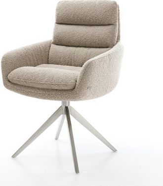 DELIFE Drehstuhl Abelia-Flex mit Armlehnen Boucl&eacute; Schlamm Kreuzgestell breit Edelstahl 360&deg; drehbar Wippfunktion, Esszimmerst&uuml;hle