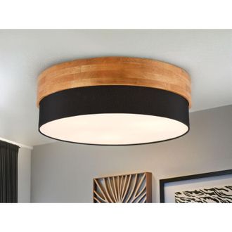 Trio Leuchten Deckenleuchte seasons Holzlampe mit Stoffschirm Schwarz, ø 50cm