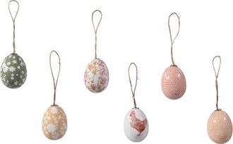 Decoris Ostereier zum Aufh&auml;ngen 4x6cm Kunststoff 6er Set - mit Aufh&auml;nger - Deko Eier f&uuml;r Ostern Fr&uuml;hling - Kunststoffeier Osterdeko H&auml;ngedeko Fr&uuml;hlingsdeko br
