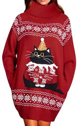 Pink Queen Robe pull surdimensionnée pour femme - Col roulé - En grosse maille - Pour Noël, or, M