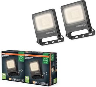 Osram ENDURA FLOOD PC 20W LED-Fluter, 3000K warmweiß, 1800 Lumen, IP65 Flutlicht mit Recycling-Alu, 110° Abstrahlwinkel, 90 lm/W, Grau, 2-Pack