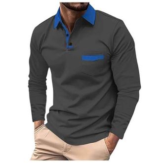 Generic Polo &agrave; manches longues pour homme Patchwork Revers T-shirt d&eacute;contract&eacute; Chemises de vacances Tops, gris, XXL