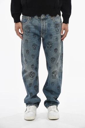 Alexander McQueen Straight-Leg Jeans with All-Over Skull Print 20cm Alexander McQueen
