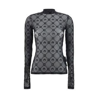 Marine Serre Ikonic Logo Mesh Mock Neck Top - - Tops - Damen - Schwarzk - S