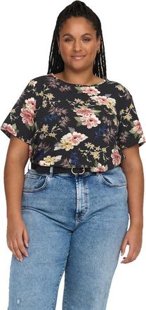 Only Carmakoma Damen Carvica Top Wvn Noos Bluse, Black/Aop:lena Flower, 42 Große Größen EU