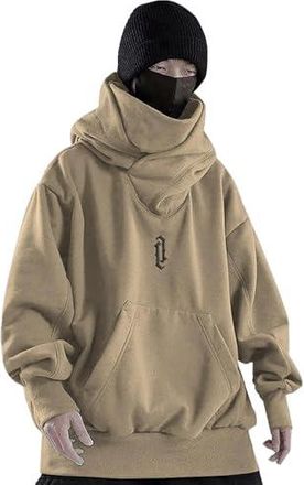 Generic Surdimensionné Streetwear Ninja Pull à capuche Hip Hop à manches longues décontracté à col roulé Pull à capuche à double encolure Sweat à capuche Tech