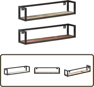 vidaXL Wandregale 2 Stk. 80 cm Altholz Massiv - Industrielles Design - Wandregal - Holzwandregal - Regal Aus Recyceltem Holz - Vintage Möbel