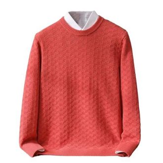Generic Pull en laine mérinos pour homme - Col rond - Solide et chaud - Pull tricoté creux, rouge pastèque, 3XL