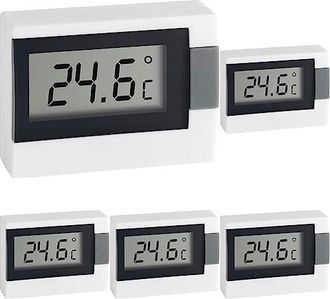 TFA Dostmann Digitales Thermometer, vielseitig einsetzbar, Innentemperatur, Raumklima, weiß, L 54 x B 16 (30) x H 39 mm (Packung mit 5)
