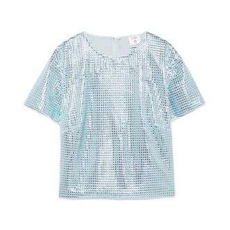 Casablanca Hotfix Seiden-Satin-T-Shirt - - Tops - Damen - Blau - M
