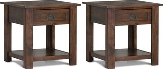 Simpli Home SIMPLIHOME Monroe Beistelltische aus massivem Akazienholz, 55,9 cm breit, quadratisch, rustikal, für Wohnzimmer und Schlafzimmer, 2 Stück