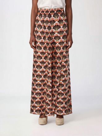 La DoubleJ Pantalon large en soie &agrave; imprim&eacute; graphique et taille haute