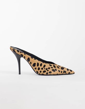 Asos Prism mules &agrave; talons aiguilles en cuir v&eacute;ritable &agrave; poils, imprim&eacute; l&eacute;opard-Multi