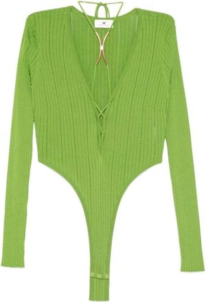 Elisabetta Franchi Femme, Tops, Vert, Taille: 34 FR Body en maille avec d&eacute;tail bijou