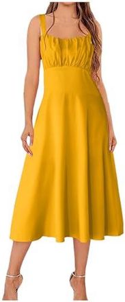 Generic 2026 Robe amincissante r&eacute;tro pour femme Couleur unie, jaune, XXL