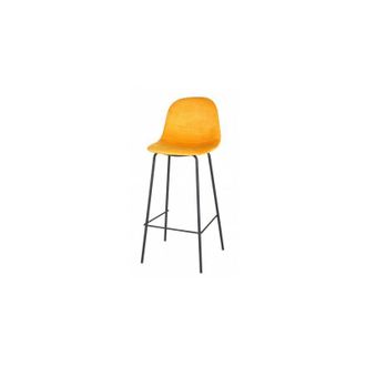 Wadiga Tabouret de bar velours avec dossier ima - Jaune et noir - M&eacute;tal et polyester - l 47 x p 43 x h 105 cm - Livraison gratuite