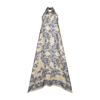 Liu Jo Femme, Robes, Bleu, Taille: 38 FR Longue Robe Imprim&eacute;e Foulard