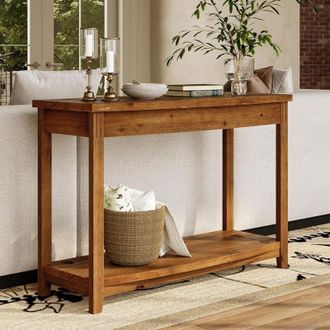 Tribesigns Tribesigns Table console en bois massif 105 cm, table dentr&eacute;e de style champ&ecirc;tre avec &eacute;tag&egrave;re de rangement pour salon, derri&egrave;re le canap&eacute;, couloir
