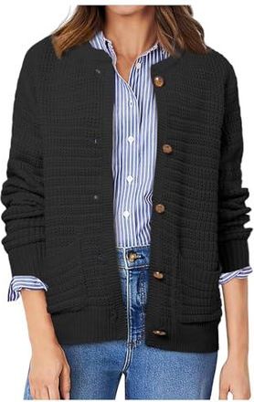 Generic Vestes pour femmes 2026 Cardigan en tricot &agrave; manches longues ouvert sur le devant Veste boutonn&eacute;e, Noir, XL