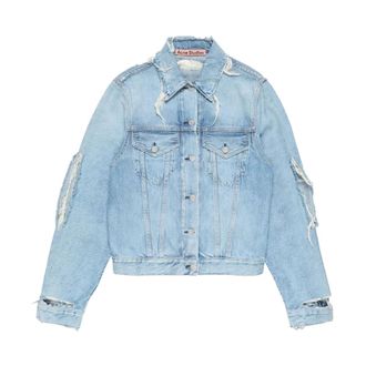 Acne Studios Femme, Vestes, Bleu, Taille: 38 FR Veste en jean d&eacute;lav&eacute;e